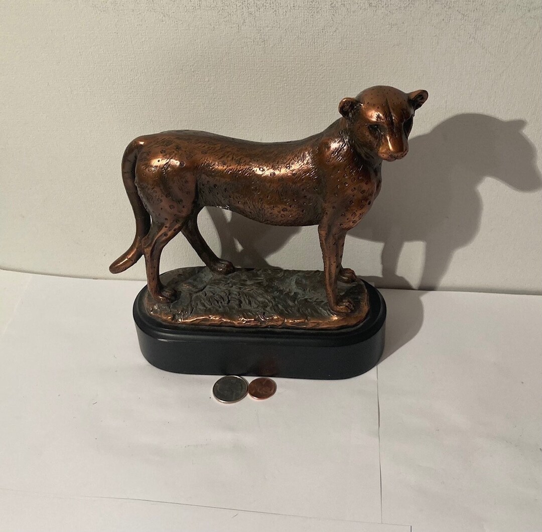 Vintage Copper Metal Statue Sculpture Leopard, Big Cat, Wildlife, Heavy ...