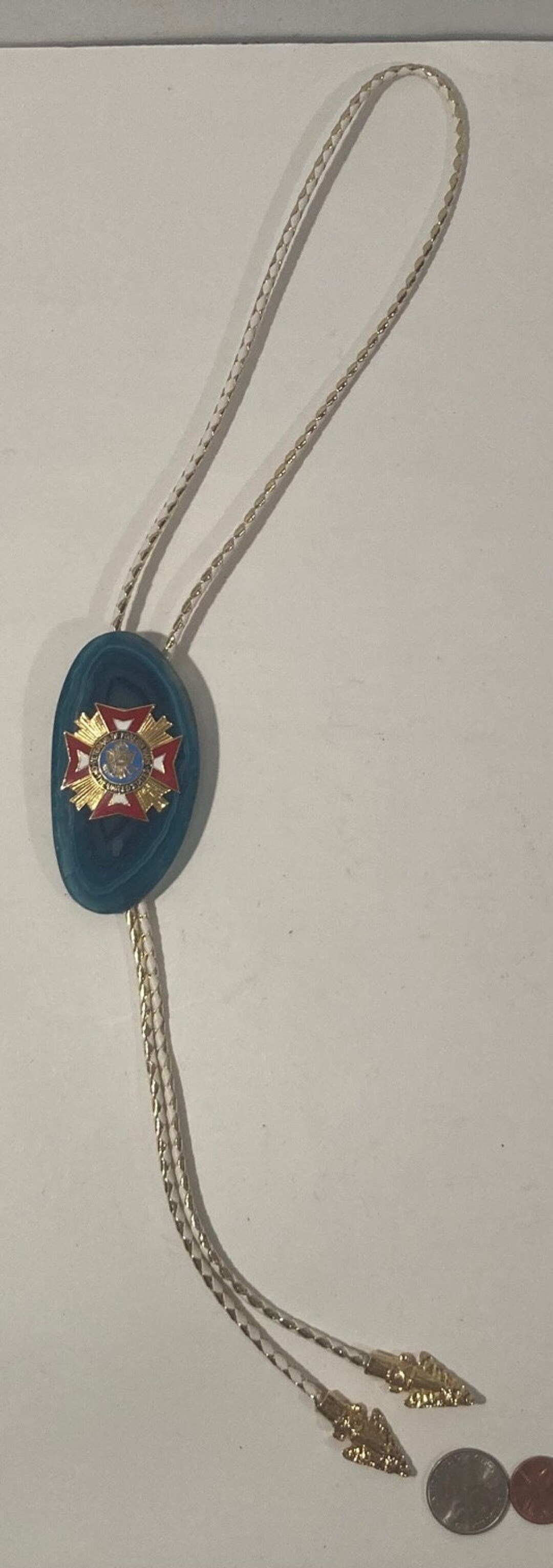 Vintage Metal Bolo Tie, Nice Big Blue Stone, Veterans of Foreign Wars ...