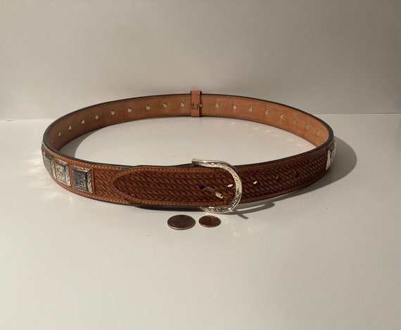 Vintage Leather Belt and Buckle, Hand Tooled, Western… - Gem