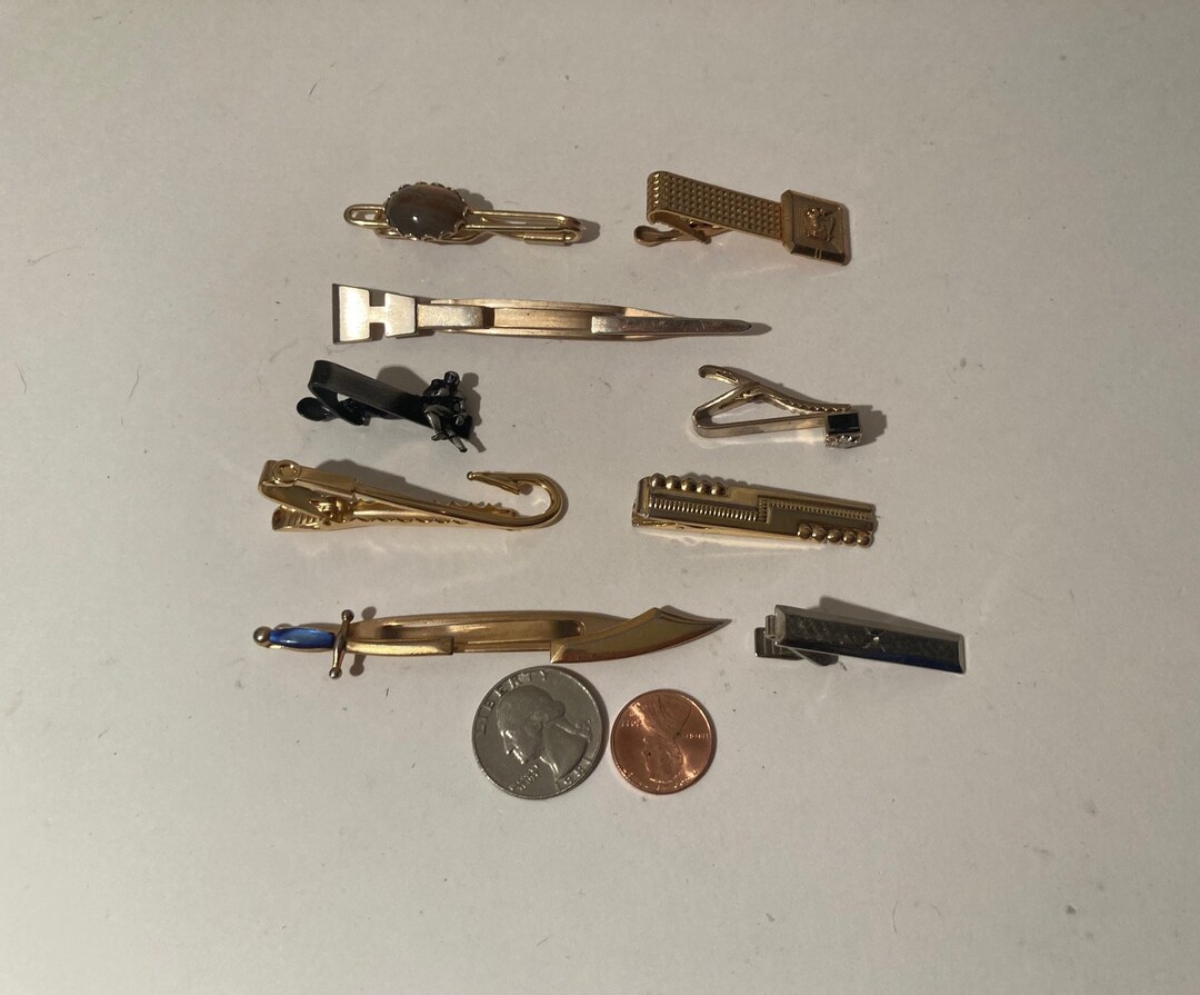 9 Vintage Tie Clips, Brass, Quality, Heavy Duty, Made in USA, Country ...
