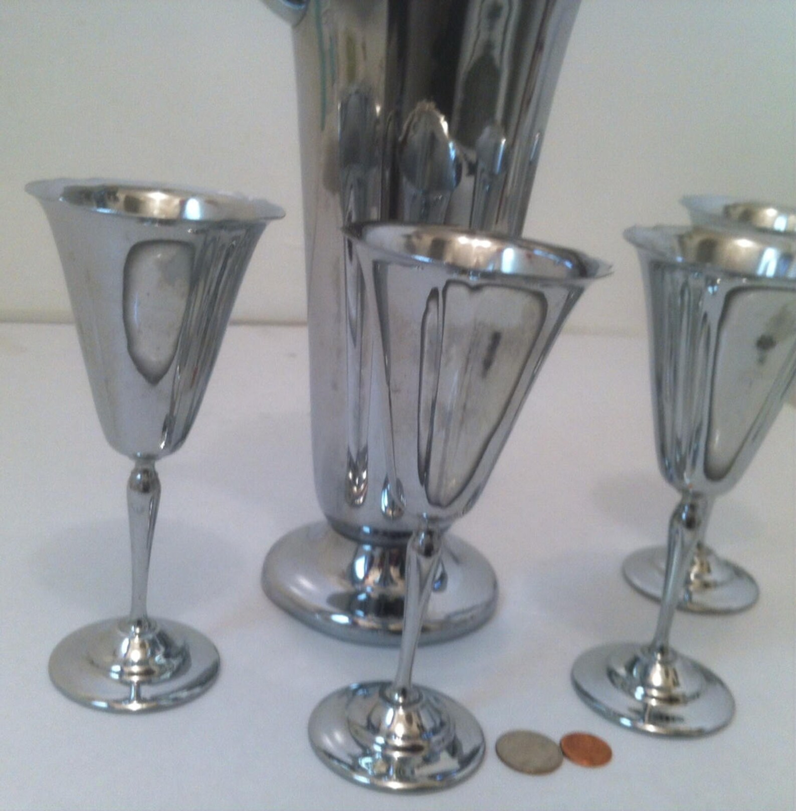 Vintage Set of 5 Pieces of Chrome Cups and Pitcher, Chromium, Shelf ...