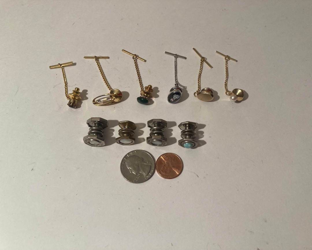 10 Vintage Tie Tacks, Pins, Clips, Brass, Quality, Heavy Duty, Made in ...