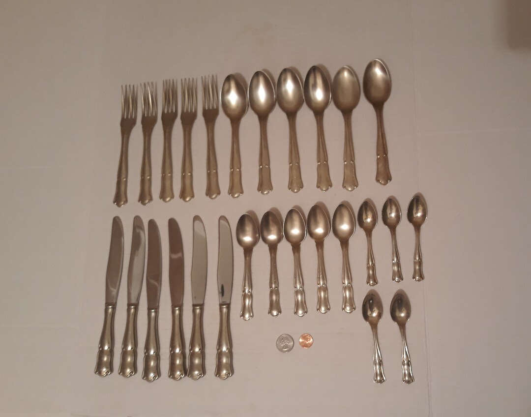 Vintage Metal 27 Piece Silverware Set, Alpaca, Spoons, Knifes, Forks ...