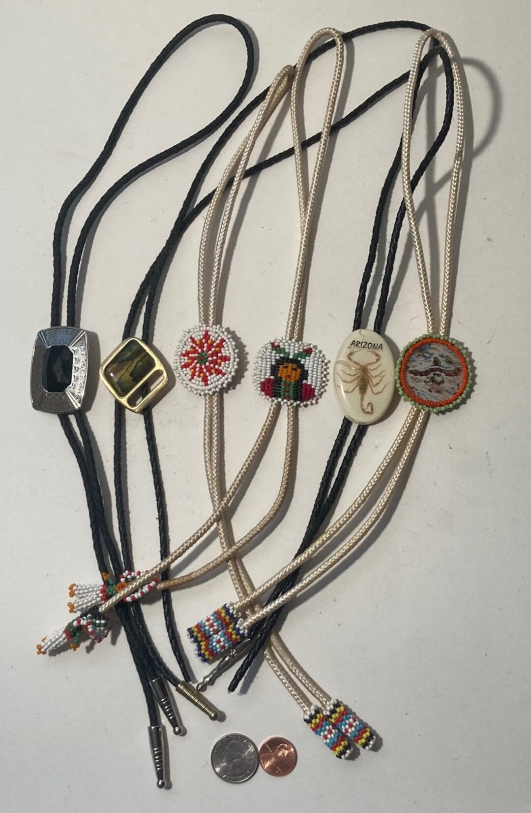 Vintage Lot of 6 Metal Bolo Ties, Beads, Scorpion, Nice Designs ...