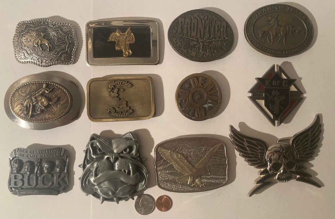 Vintage Lot of 12 Nice Western Style Belt Buckles, Buck, Horse, Pirate ...