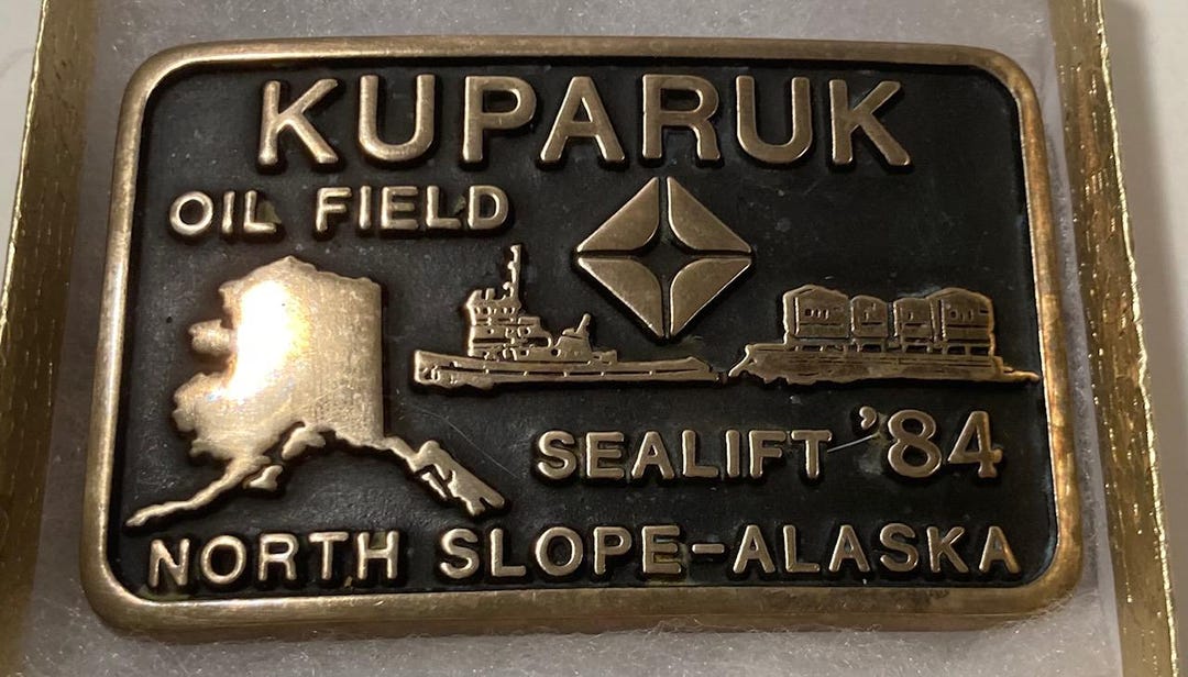 Vintage 1984 Metal Belt Buckle, Brass, Kuparuk Oil Field, Sealift ...
