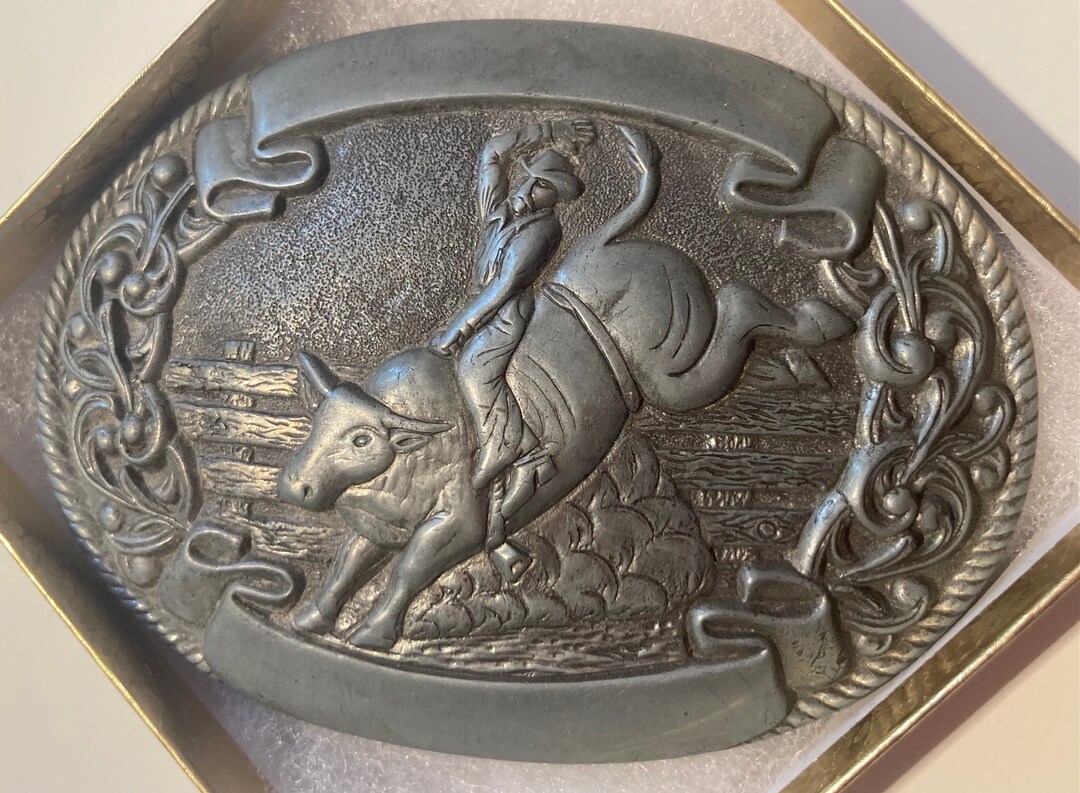 Vintage Metal Belt Buckle, Bull Riding, Rodeo, Nice Design, 4" X 2 3/4 ...