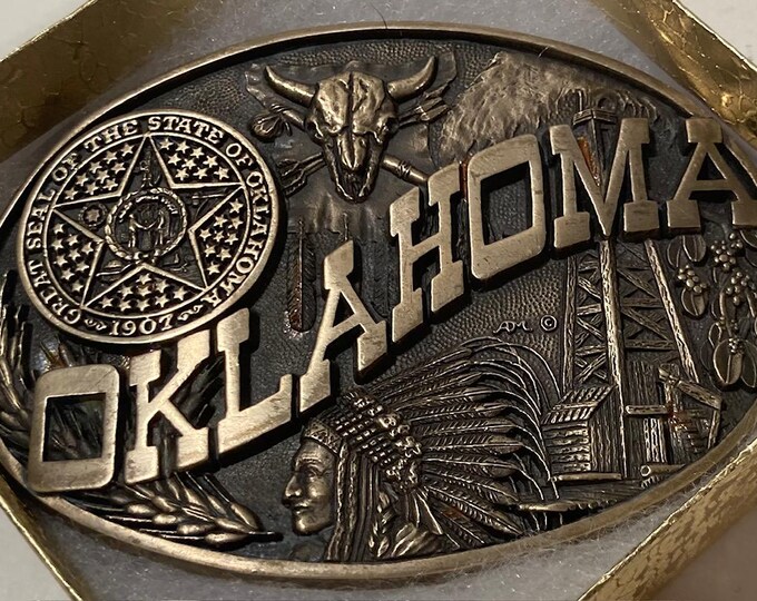 Vintage Metal Belt Buckle, the Great State Seal of Oklahoma, Pan Handle ...