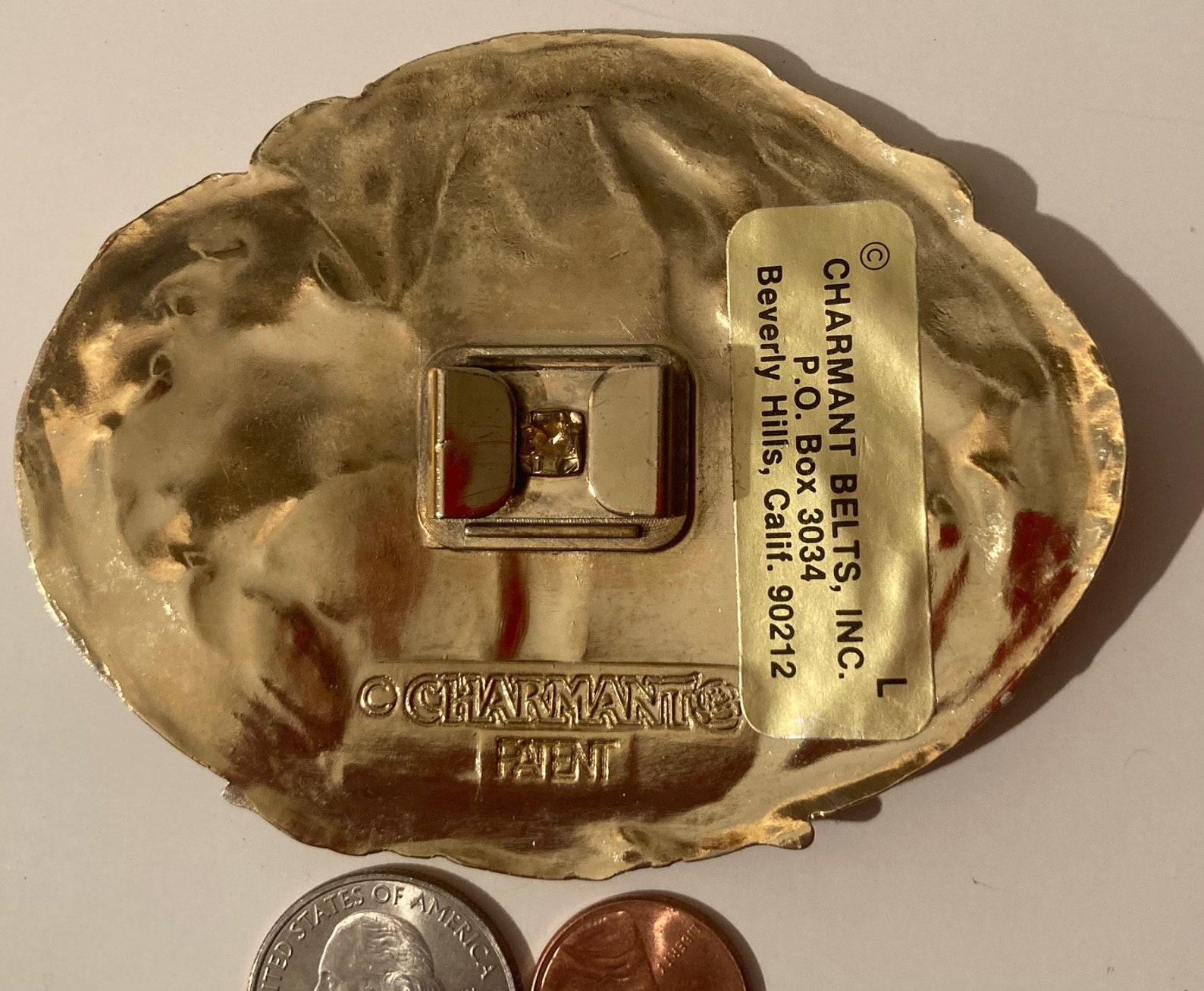 Vintage Metal Brass Belt Buckle, Charmant, Beverly Hills, Painted ...