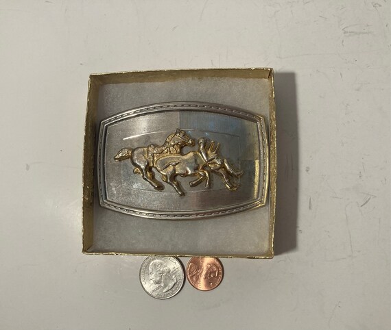 Vintage Metal Belt Buckle, Cow Wrestling, Rodeo, Cowb… - Gem