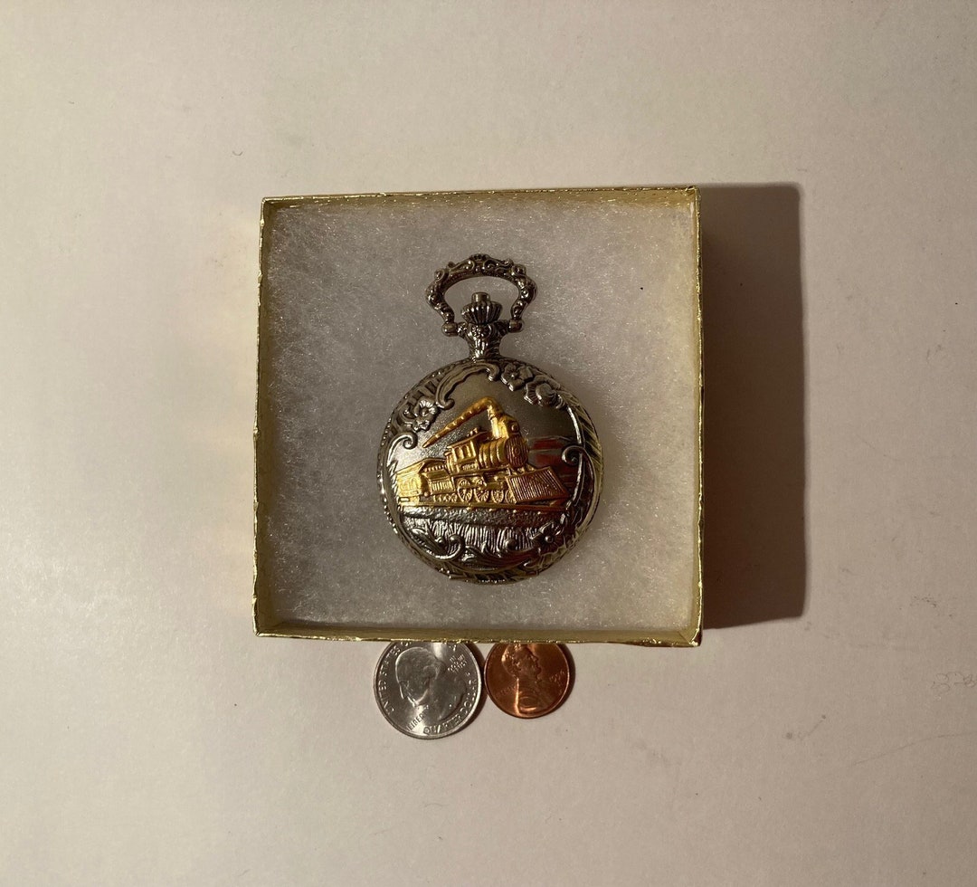 Vintage Metal Pocket Watch, Brass, Train, Railroad, Made in Japan ...