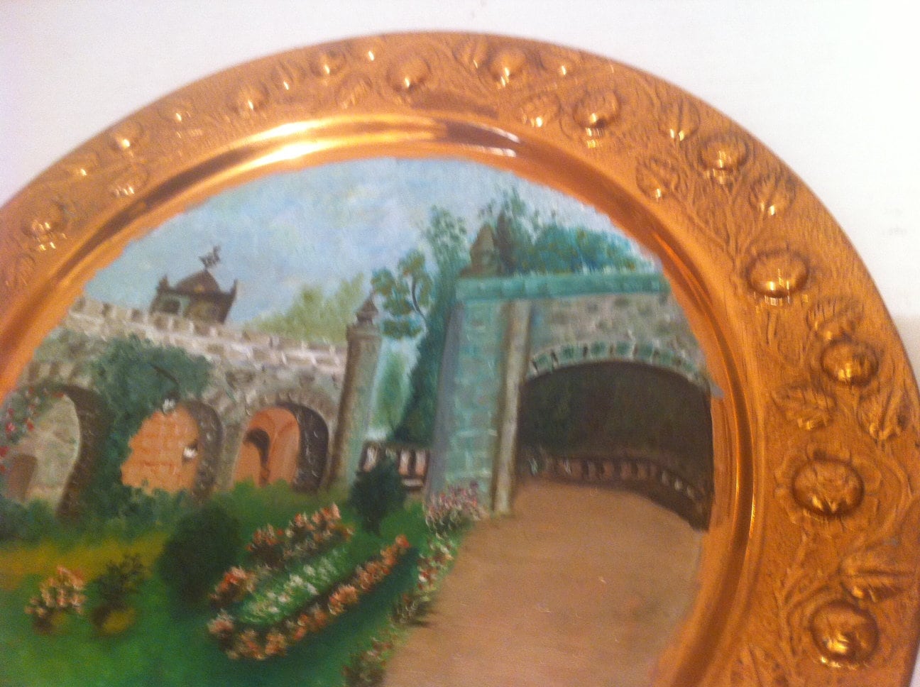 Vintage Metal Copper Plate With Hand Painted Design, Quality Art, Home ...