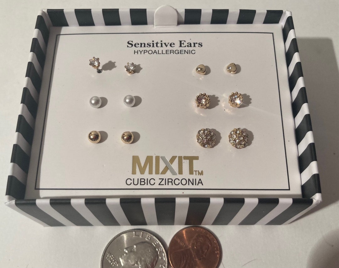 Vintage Metal Earrings 6 Pair Sensitive Ears Hypoallergenic Mixit Cubic Zirconia Crystals Nice Fashion Accessory Jewelry Fun Etsy