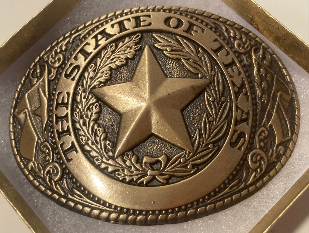 Vintage Metal Belt Buckle, the State of Texas, Brass, Nice Design, 3 3/ ...