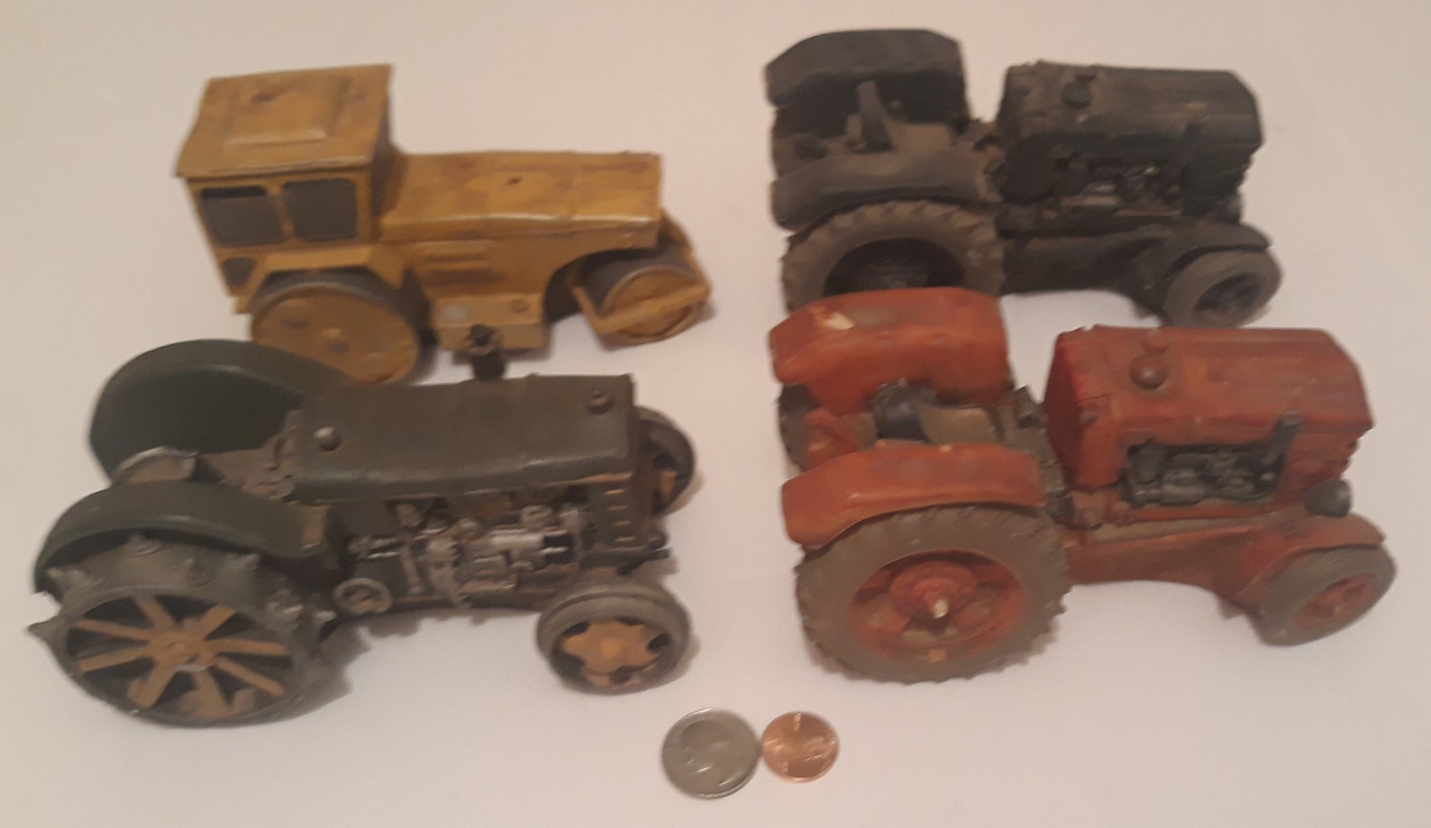 4 Vintage Heavy Duty Resin Old Time Tractors, Each One is 1 1/2 Pounds ...