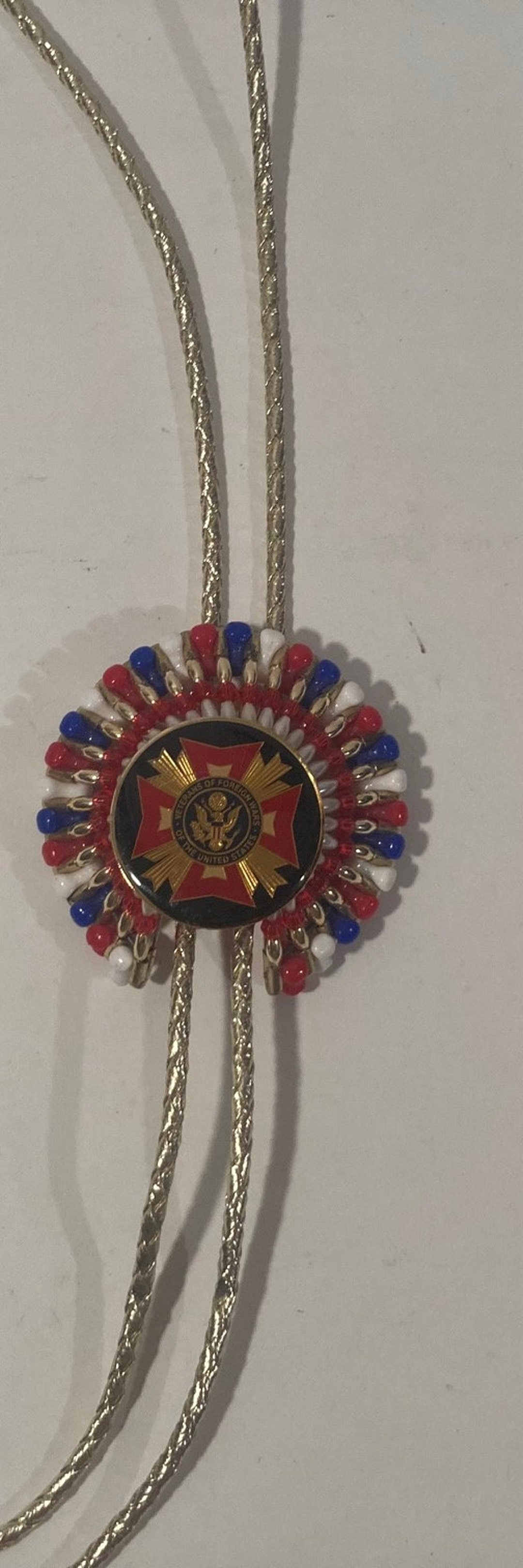 Vintage Metal Bolo Tie, Nice Red, White and Blue, Veterans of Foreign ...