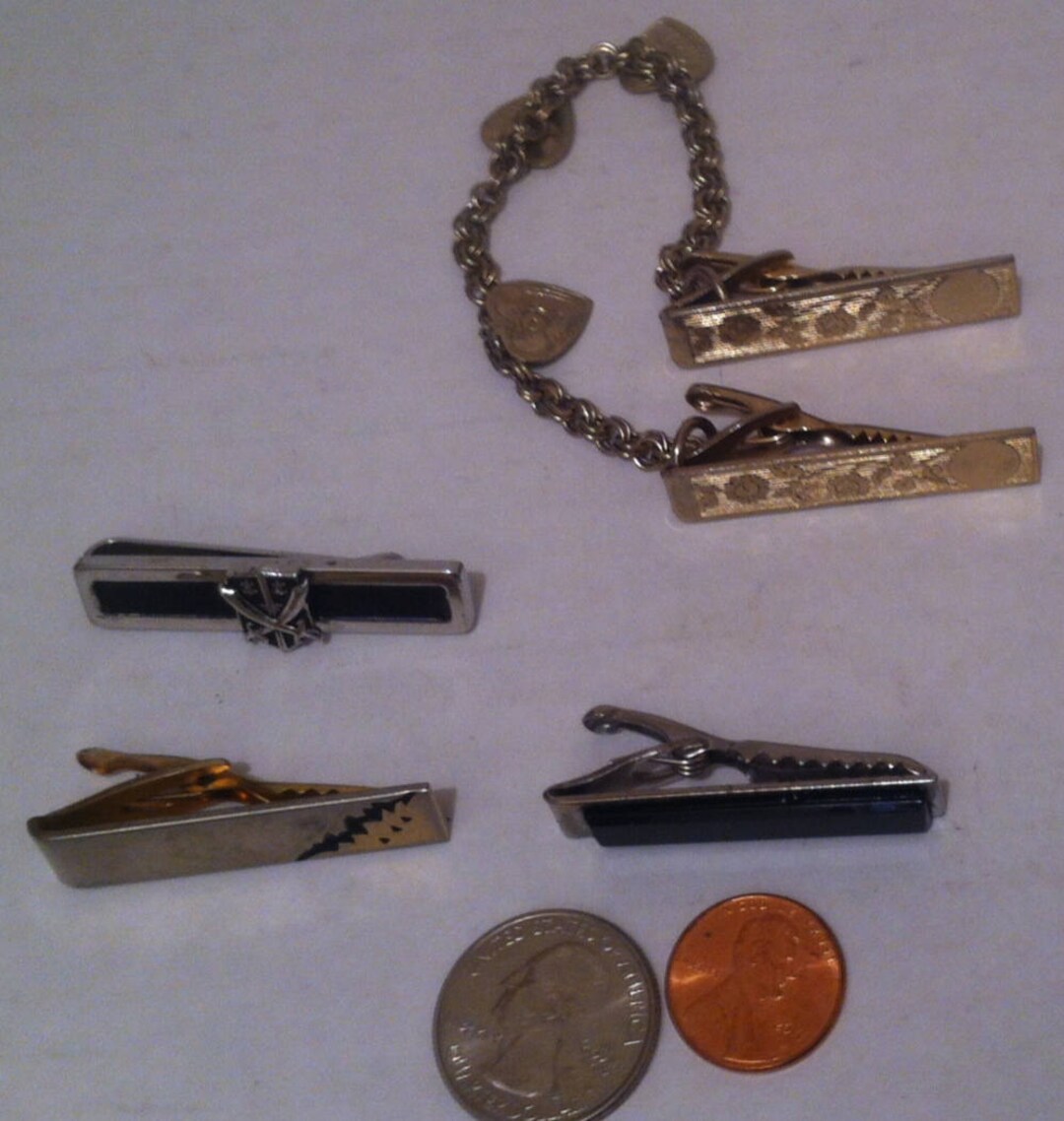 4 Vintage Mens Tie Clips, Made in USA, Quality, Nice, Kickok, Swhik ...
