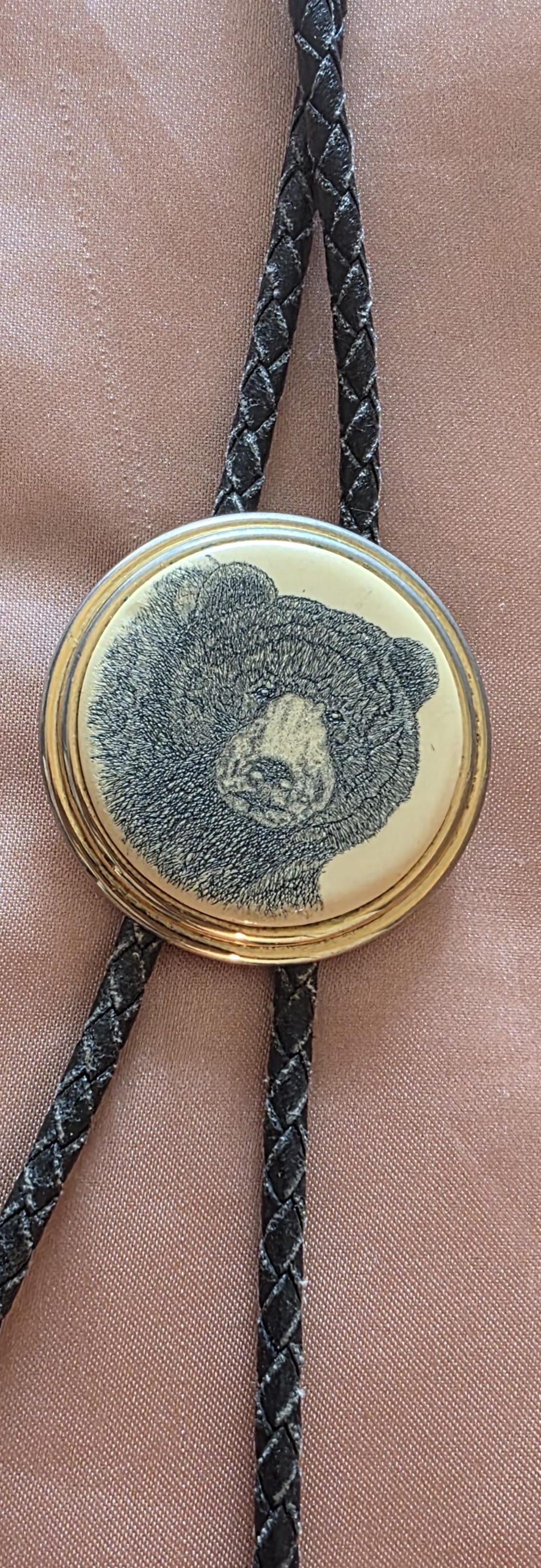 Vintage Metal Bolo Tie, Nice Grizzly Bear Design, Barlow, Nice Western ...
