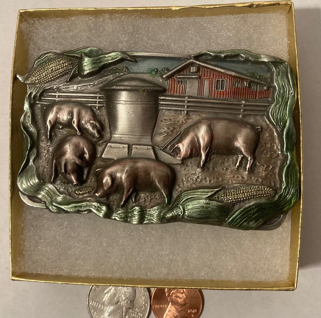 Vintage 1984 Metal Belt Buckle Farm Pigs Sows Pork Ham - Etsy