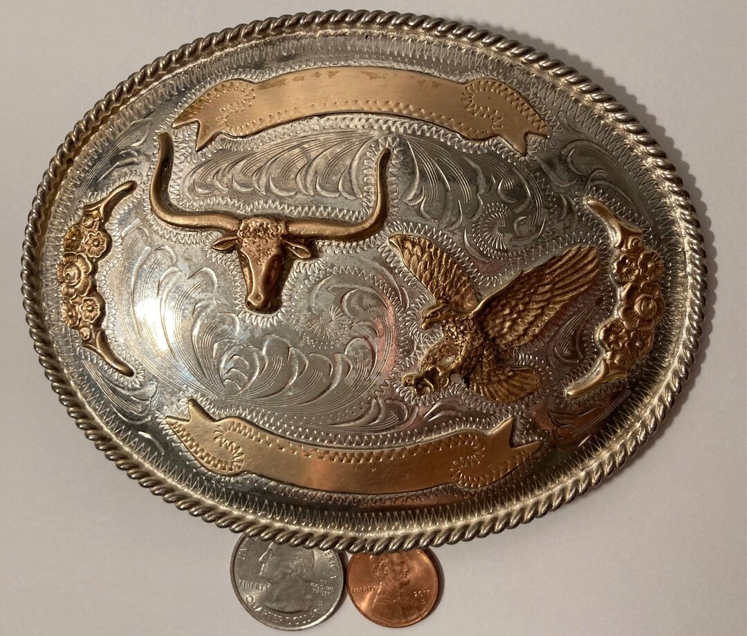 Vintage Metal Belt Buckle, Big Size, Alpaca Silver and Brass, Nice ...