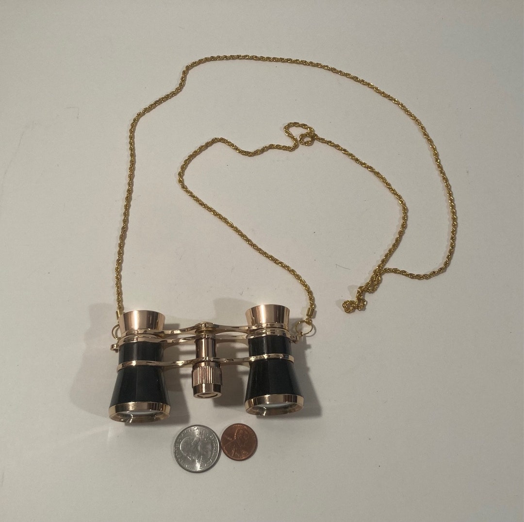 Vintage Set of Brass Opera Glasses, Gold and Black, Chain, Quality ...