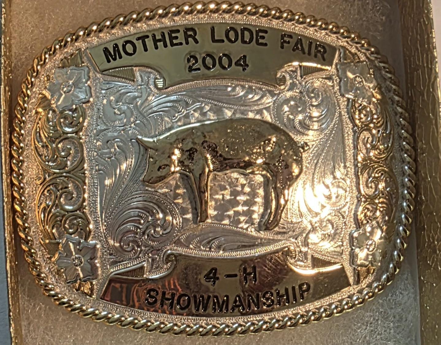 Vintage 2004 Metal Belt Buckle, Silver and Brass, Mother Lode Fair, 4-H ...