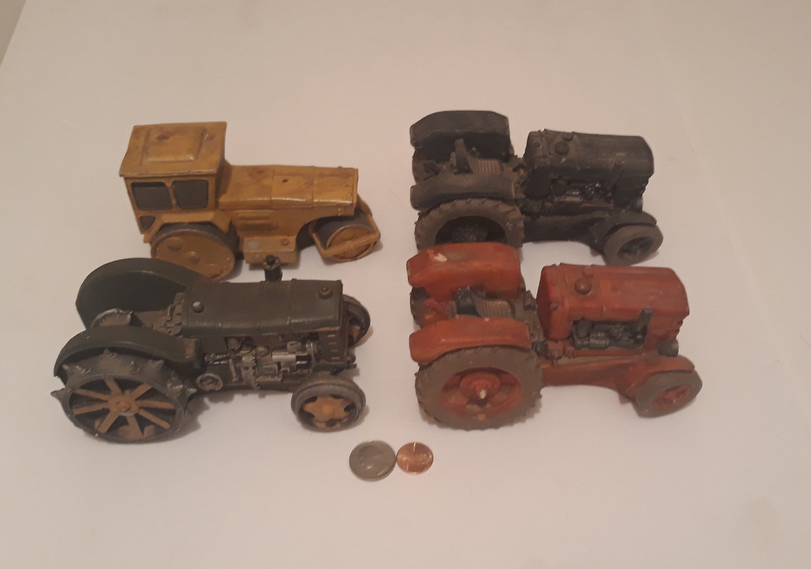 4 Vintage Heavy Duty Resin Old Time Tractors, Each One is 1 1/2 Pounds ...
