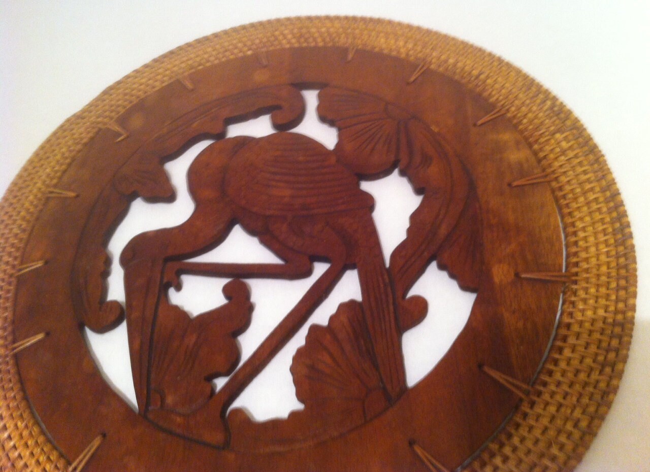 Vintage Wooden and Wicker Stork, Pelican, Bird, Wall Decor, Home Decor ...