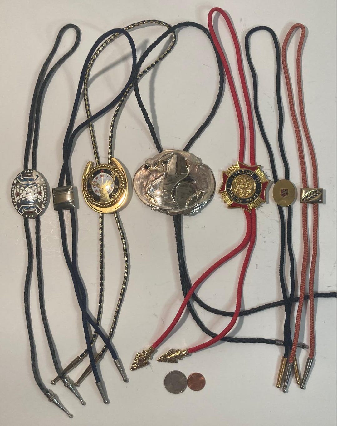 Vintage Lot of 7 Metal Bolo Ties, Nice Designs, Horseshoe, Veterans ...