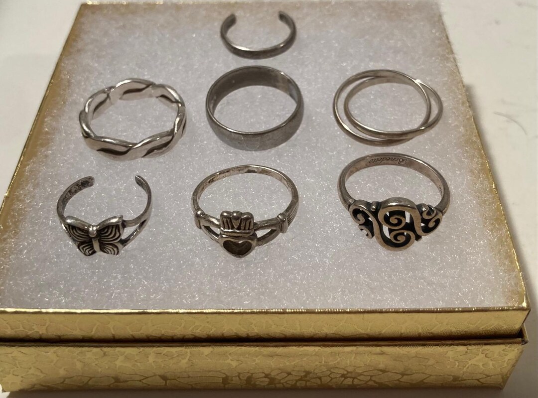 Vintage Lot of 7 Sterling Silver Rings, Assorted Sizes and Styles, Nice ...