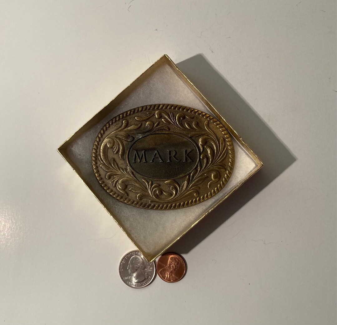 Vintage 1977 Metal Belt Buckle, Mark, Nice Western Style Design, 3 1/2 ...