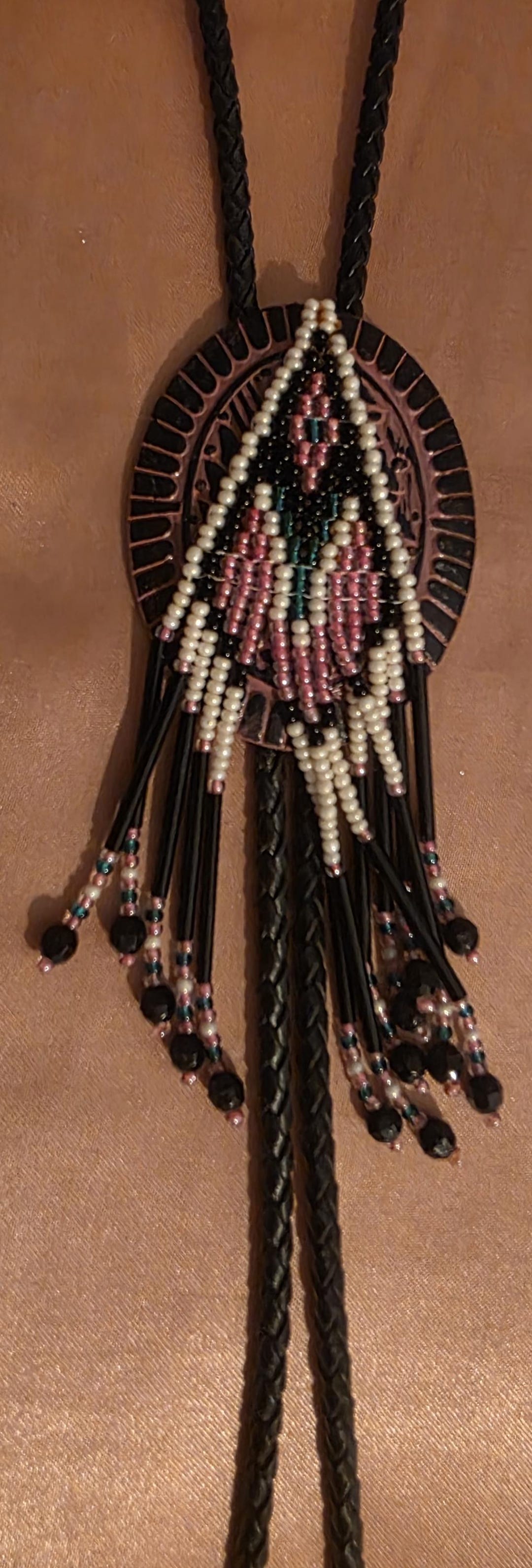 Vintage Metal Bolo Tie, Nice Native Design Style With Lots of Nice Bead ...