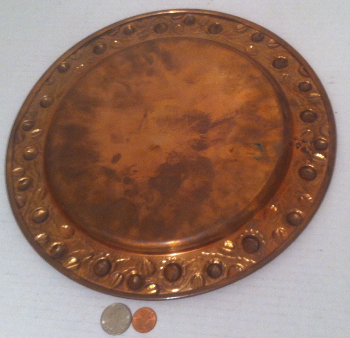 Vintage Metal Copper Plate With Hand Painted Design, Quality Art, Home ...