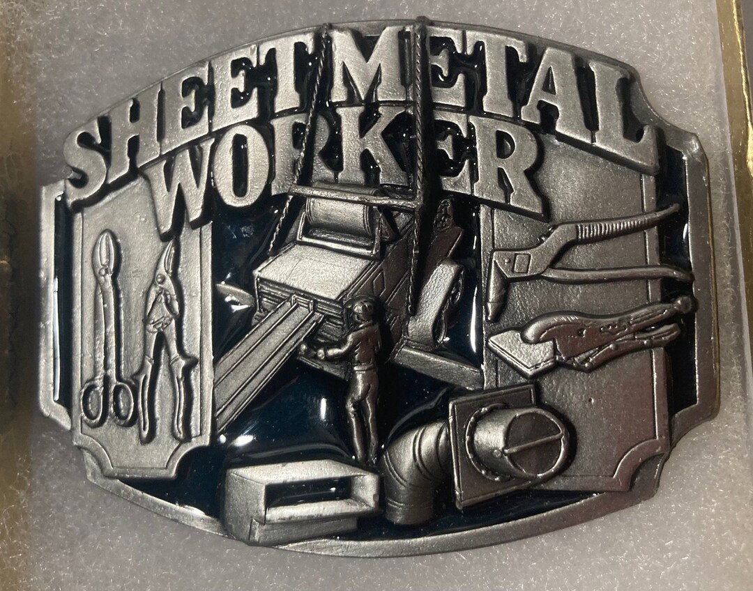 Vintage 1991 Metal Belt Buckle, Sheet Metal Worker, Nice Design, 3 1/4 ...