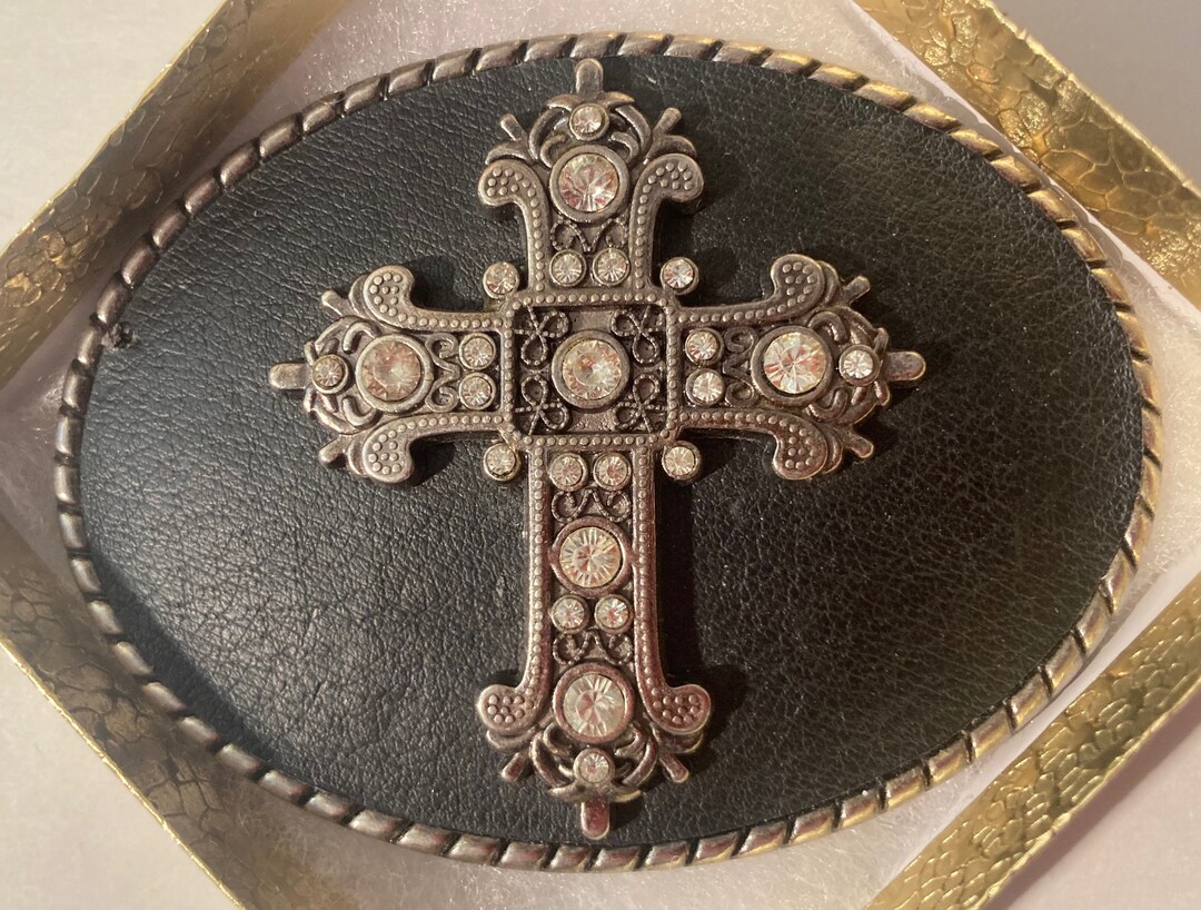 Vintage Metal Belt Buckle, Leather, Cross, Crucifix, Gothic, Crystal ...