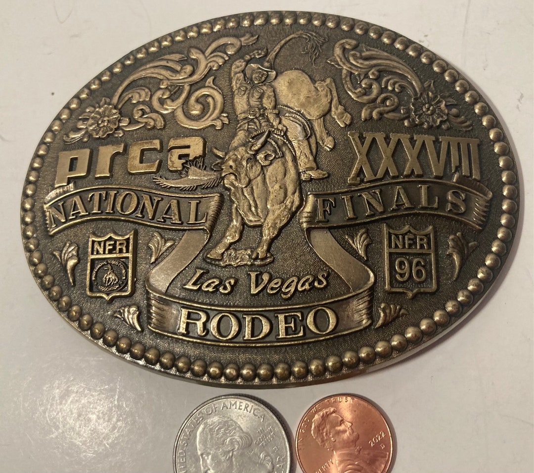 Vintage 1996 Metal Belt Buckle, Brass, Prca National Finals Rodeo, Las ...