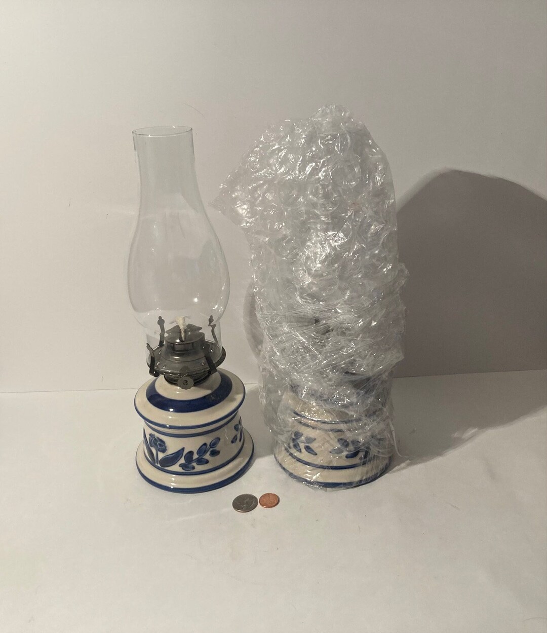 2 Vintage Ceramic Pottery Oil Lamps, Lamplighter Farms, USA, Blue and ...