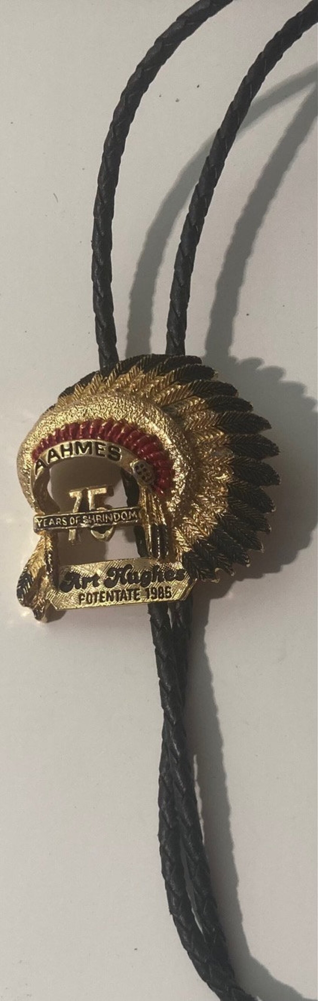 Vintage 1985 Metal Bolo Tie, Brass, Feathers, Masons, Masonic, 2" X 2 ...