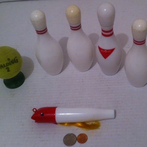 Vintage Collection of 6 Sports Items, Bowling Pins, Tennis Ball ...