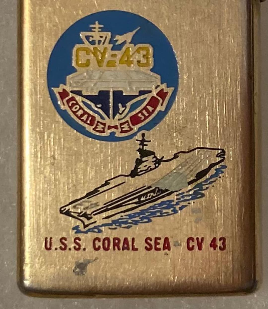 Vintage Metal Zippo, U.S.S. Coral Sea, CV-43, Aircraft Carrier Ship ...