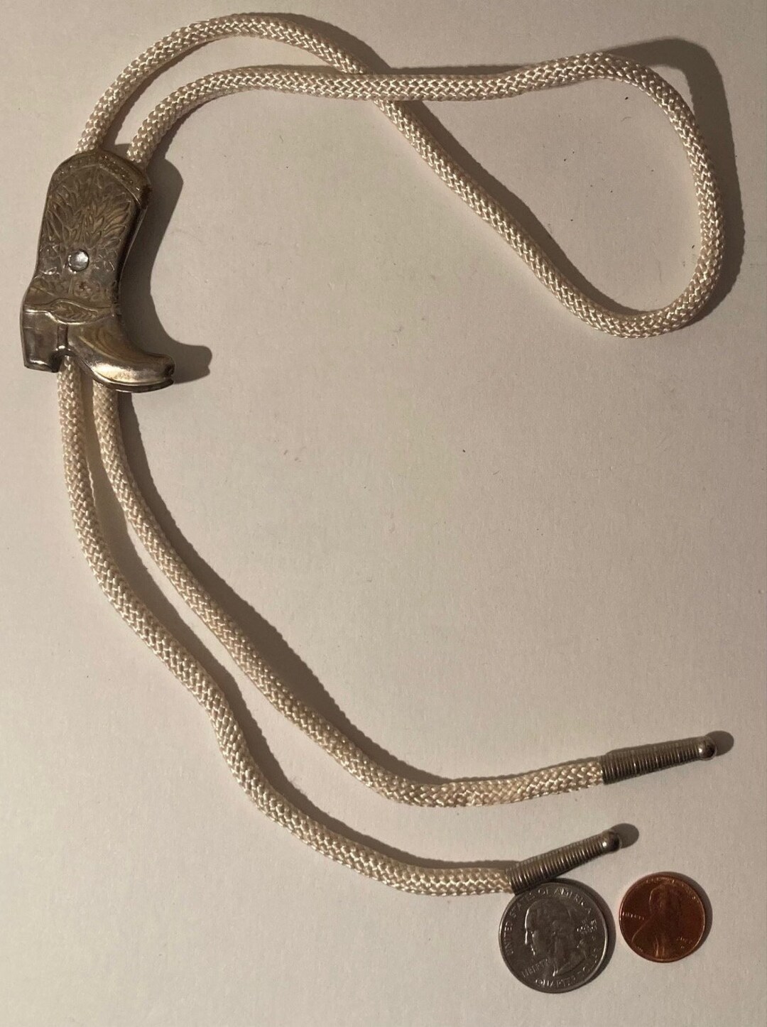 Vintage Metal Bolo Tie, Silver Cowboy Boot, Crystal Stone, Nice Design ...