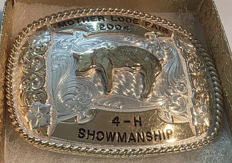 Vintage 2004 Metal Belt Buckle, Silver and Brass, Mother Lode Fair, 4-H ...