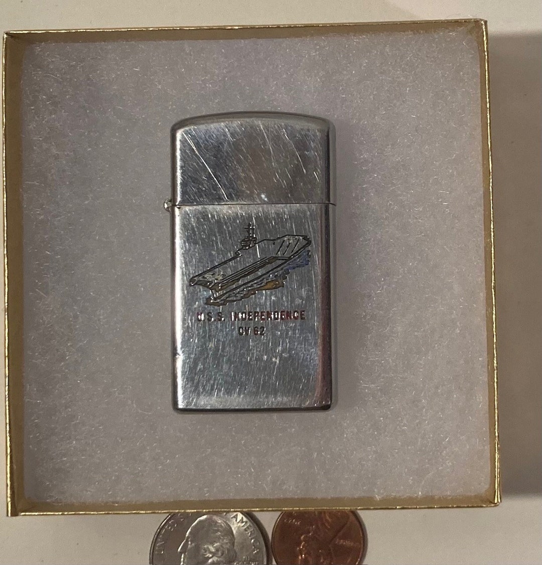Vintage Metal Zippo, U.S.S. Independence CV-72, Aircraft Carrier Ship ...