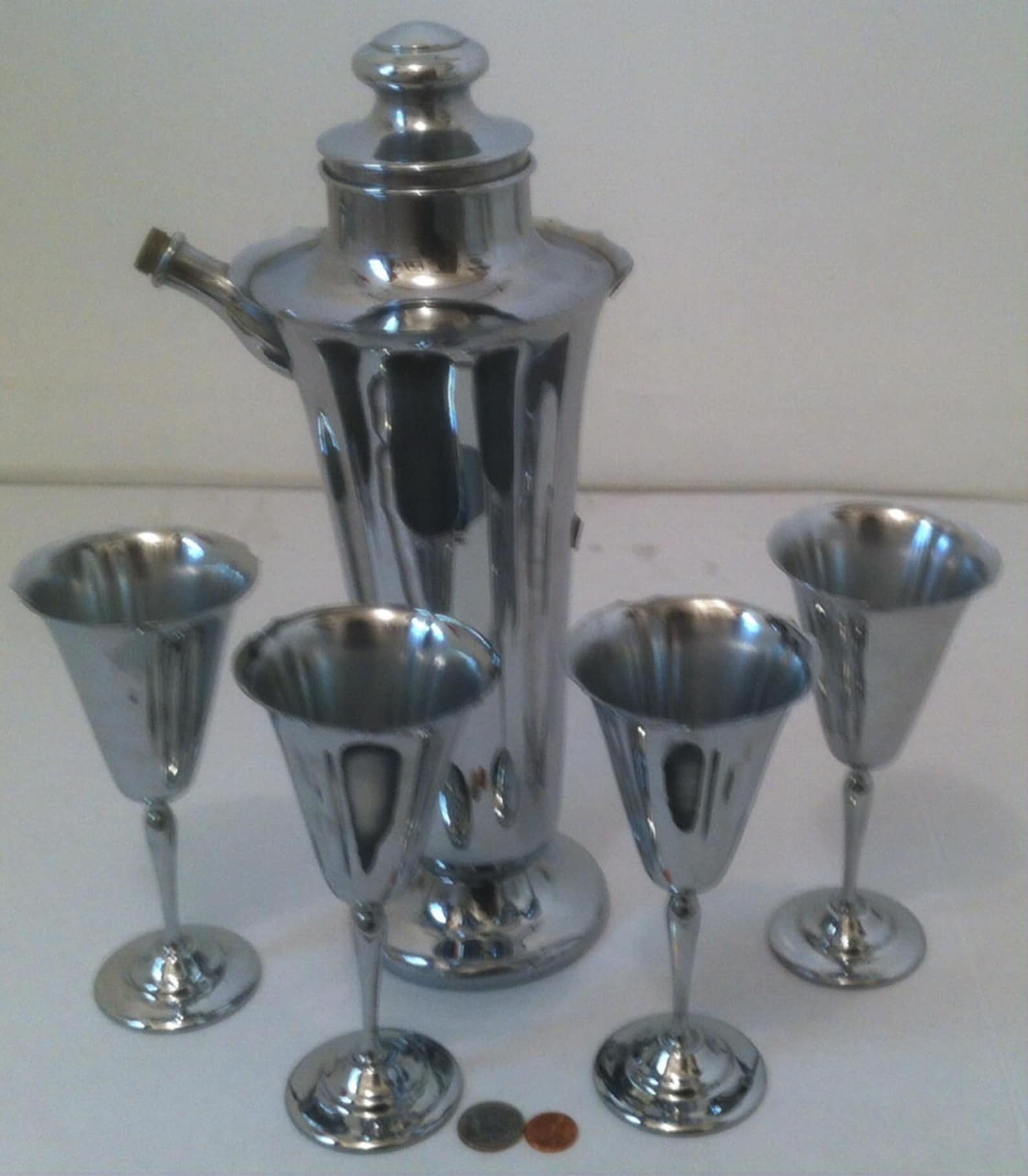 Vintage Set of 5 Pieces of Chrome Cups and Pitcher, Chromium, Shelf ...