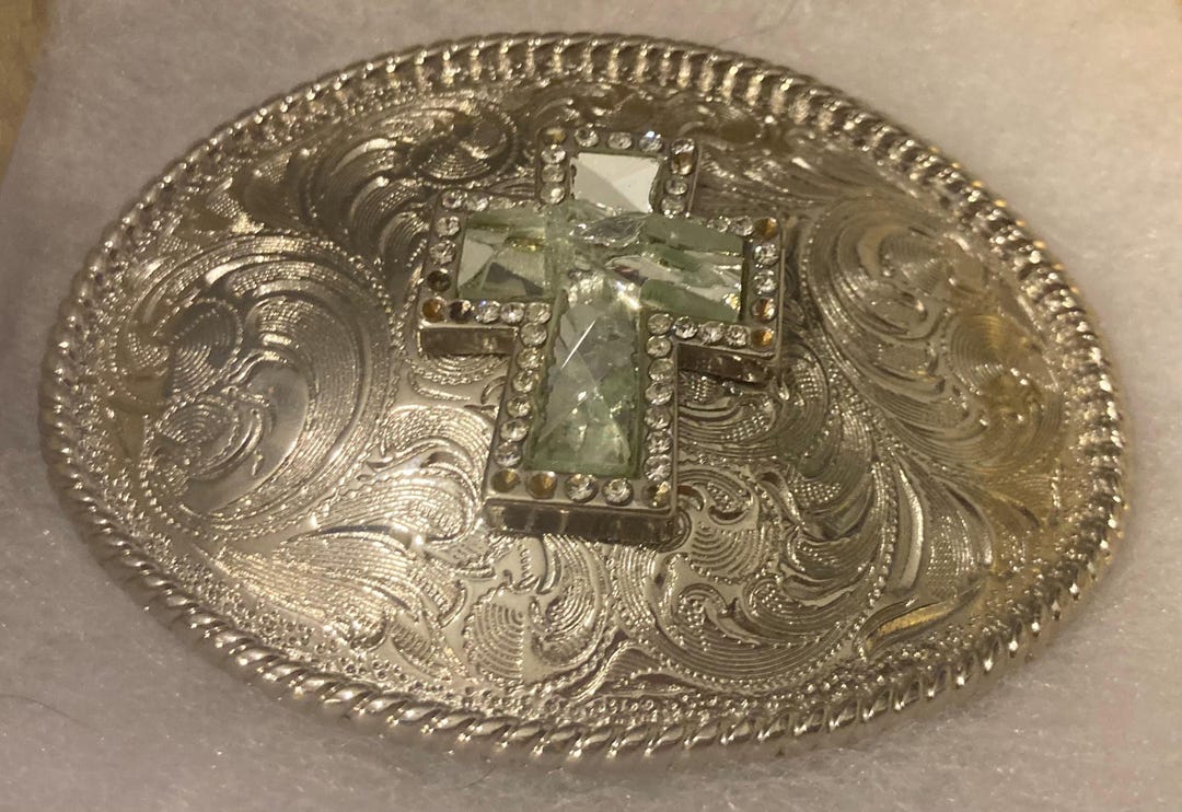 Vintage Metal Belt Buckle, Nice Cross Design, Beautiful Sparkly Stones ...
