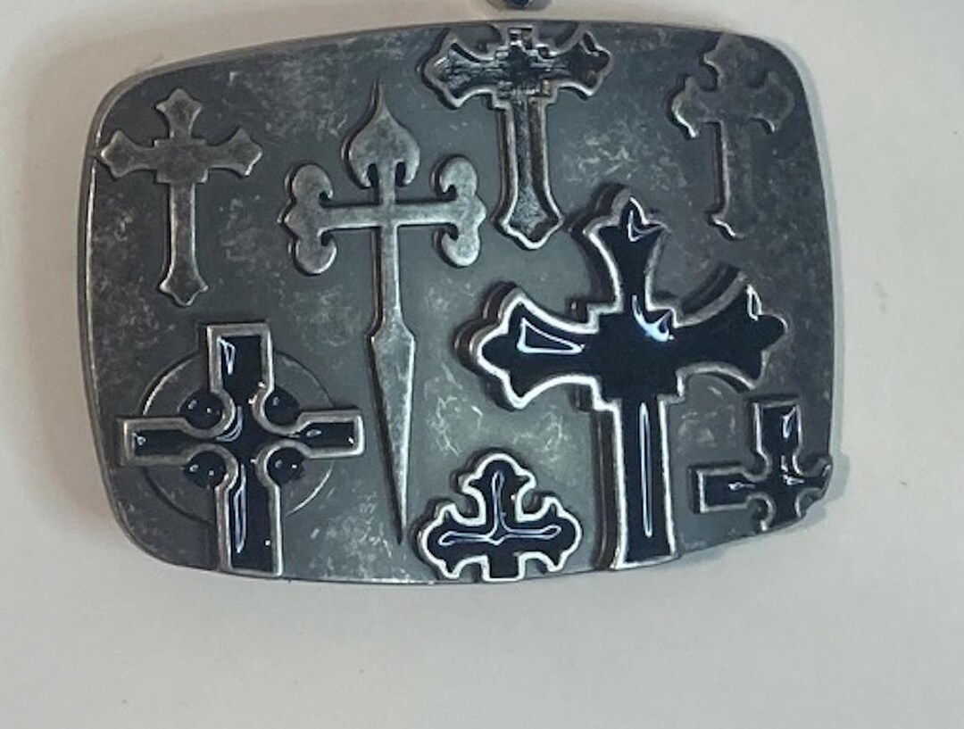 Vintage Metal Belt Buckle, Cross Designs, Heavy Duty, Quality, Made in ...