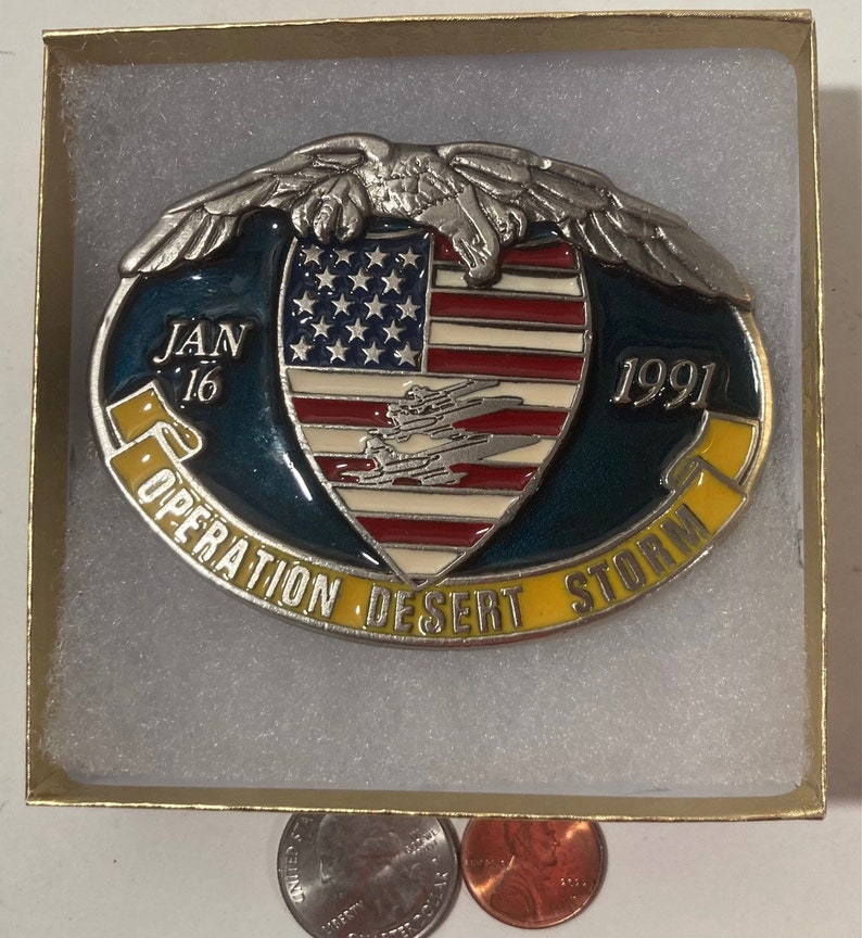 Vintage 1991 Metal Belt Buckle, Nice Enamel, Operation Desert Storm ...