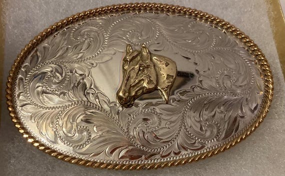 Vintage Metal Belt Buckle Silver and Brass Montana Silversmiths Horse Head Rodeo Nice Western Design 3 1 4 X 2 1 4 Heavy Duty Etsy UK