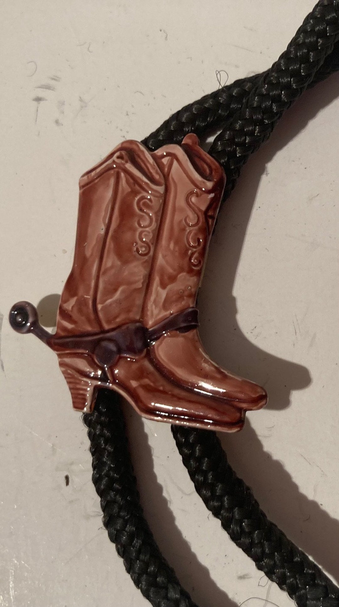 Vintage Metal Bolo Tie, Brass, Cowboy Boot, Enamel, Spurs, Nice Design ...