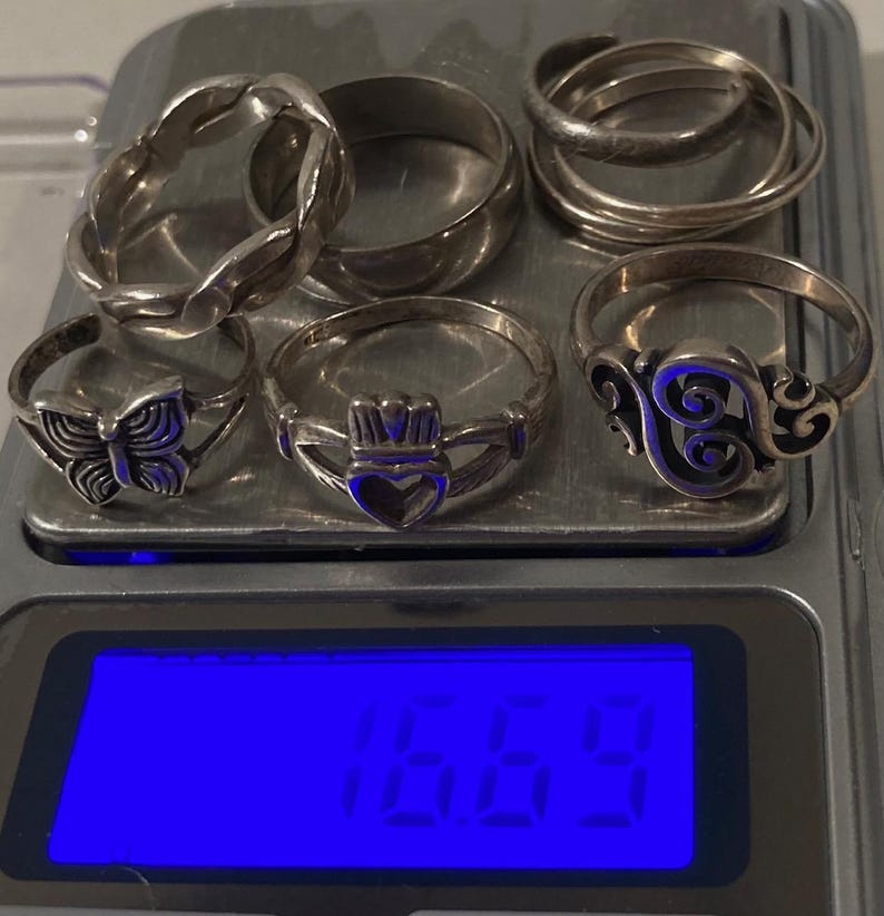 Vintage Lot of 7 Sterling Silver Rings, Assorted Sizes and Styles, Nice ...